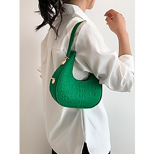 Verdusa Women's Crocodile Embossed Felt Faux Leather Shoulder Hobo Bag Green One Size