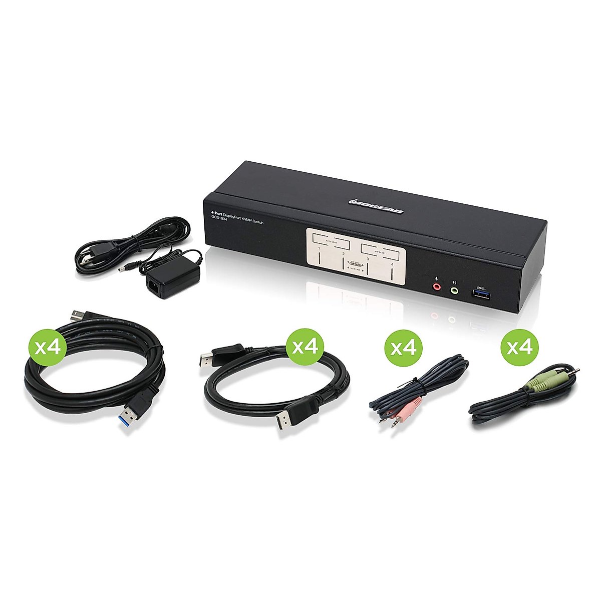 IOGEAR 4-Port DisplayPort KVMP Switch - 4K 60Hz - 2-Port USB 3.1 Hub 5Gbps - Keyboard Mouse Input - 7.1 HD Audio - Front Panel Selector - TAA Compliant - Mac/Win - GCS1934
