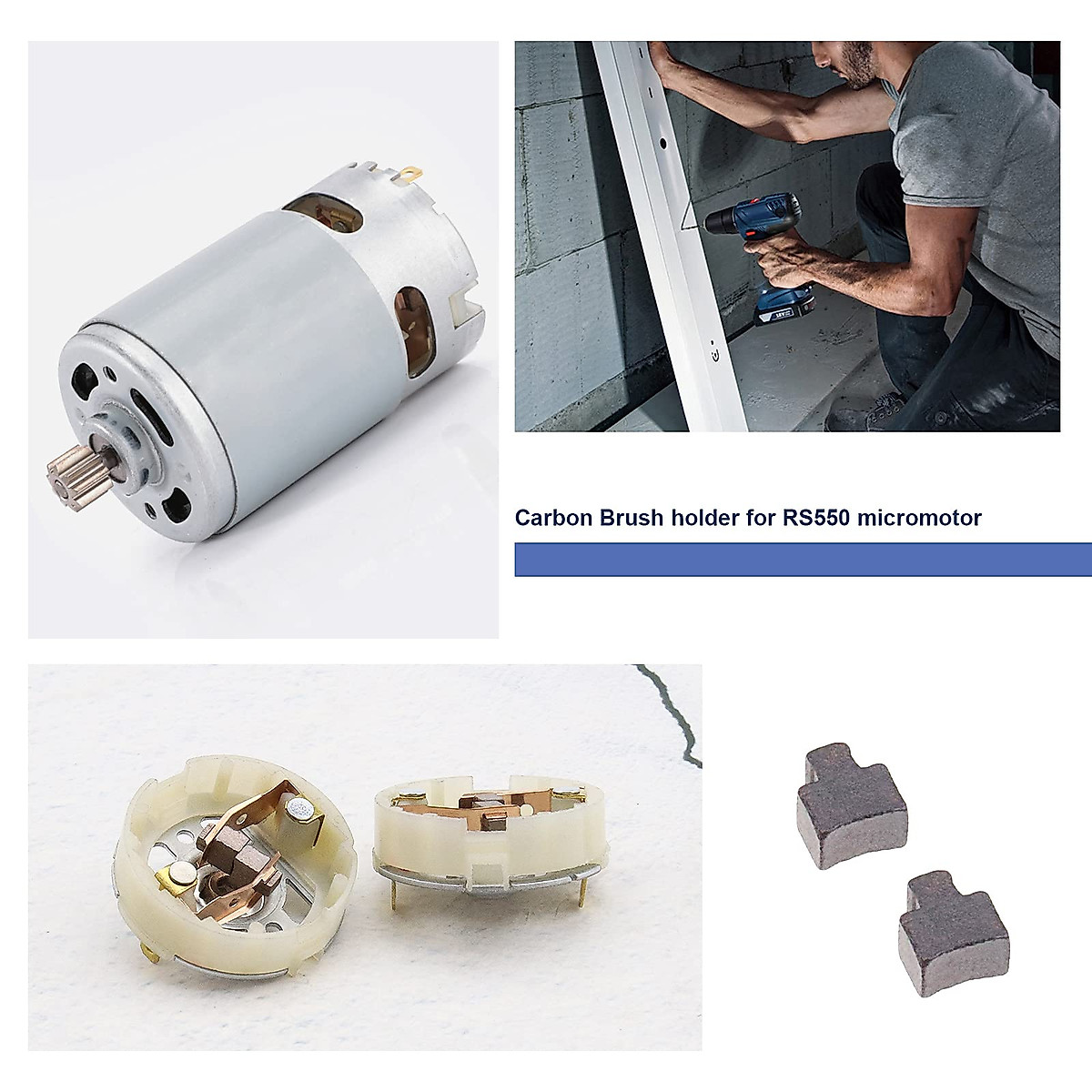Create idea 2x RS550 Motor Carbon Brushes Holder and 4x Carbon Brushes Compatible with BOSCH Compatible with MAKITA Compatible with DEWALT Suitable for RS550 Micro Motor