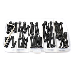 iexcell 50 Pcs M4 x 20/25/30/35/40 Alloy Steel 12.9 Grade Hex Socket Head Cap Screws Bolts Assortment Kit, Black Oxide Finish