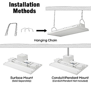 Konlite 4FT LED High Bay Light - Pack of 2-300W - 42000LM - 1-10V dimmable - 5000K - UL and DLC Listed - Replaces 8 Lamp Fluorescent T5 Fixture