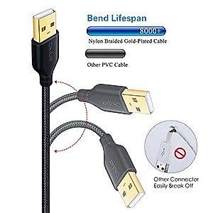 OKRAY USB Extension Cable 10FT, 2 Pack Nylon Braided USB 2.0 Extender Cable Cord - A Male to A Female with Gold-Plated Connector Compatible for USB Flash Drive, Mouse, Keyboard, Printer (Black Black)