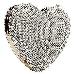 EROUGE Cute Heart Shape Clutch Purses Women Rhinestone Clutch Evening Bag (Silver)