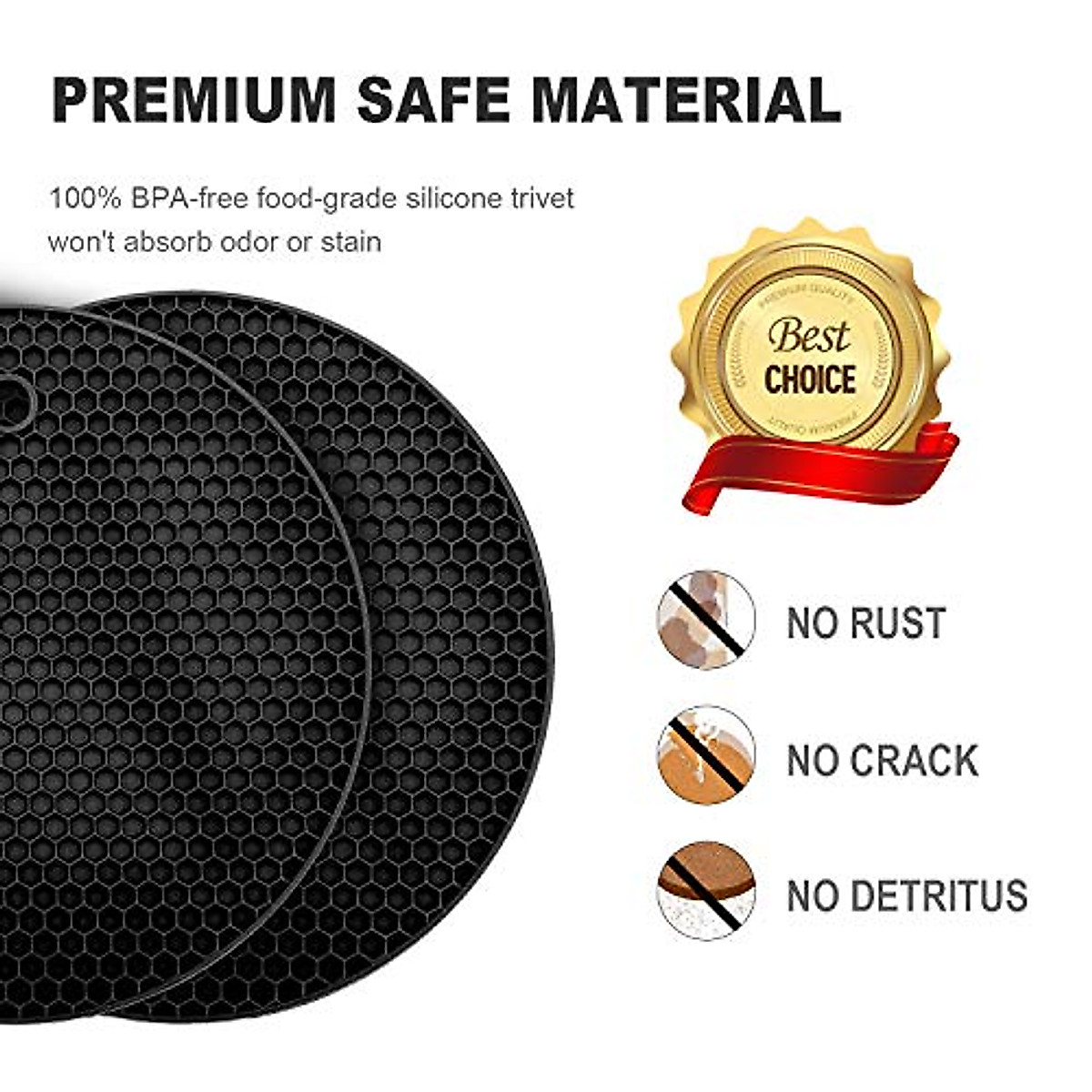 4 Pcs Trivets for Hot Dishes, Kitchen Heat Resistant Silicone Trivet, Extra Thick, Large, Non Slip (1. Black)