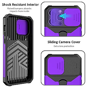 Nvollnoe for iPhone 14 Pro Max Case with Sliding Camera Cover and Card Holder Heavy Duty Protective iPhone 14 Pro Max Case with Ring Magnetic Kickstand Phone Case for iPhone 14 Pro Max(Purple)