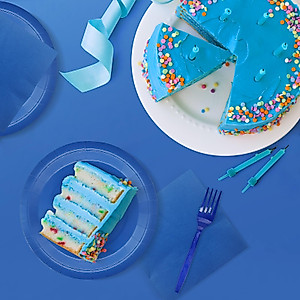 Severs 25 Guests Blue Party Supplies Set Include 9-inch Blue Paper Plates Cups Blue Napkins and Tablecloth,Blue Disposable Dessert Plates for Wedding Birthday