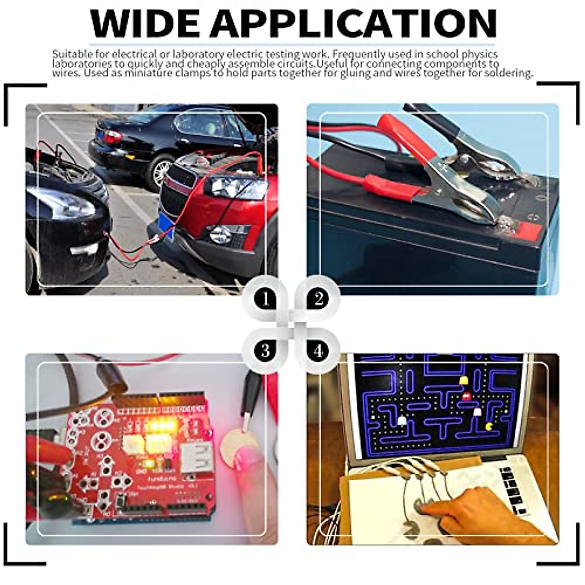 Glarks 60Pcs 53MM Insulated Alligator Clip Clamp Assortment Kit, Red Black Electrical Test Clamps with Plastic Hands for Electrical Testing