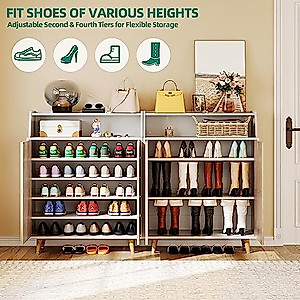 YITAHOME Shoe Cabinet with Doors, 5-Tier Shoe Storage Cabinet with Open Shelves, Large Capacity Wooden Shoes Rack Organizer with Pine Wood Legs for Entryway/Hallway/Closet, White