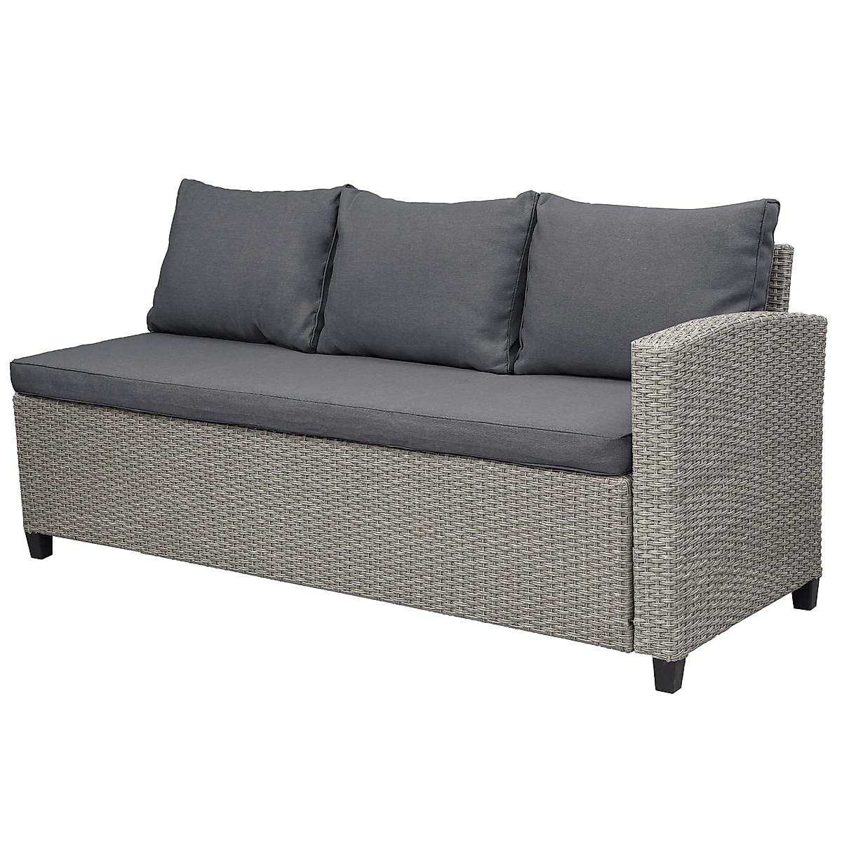 FANYE 5 Pieces All Weather Outdoor Patio Furniture Conversation Sets PE Wicker Rattan Sectional Couch Include 1 Table, 2 Sofas, 2 Ottomans and 3 Pillows Corner, Dark Gray