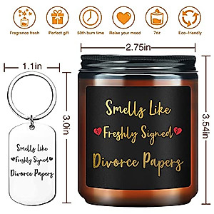 Fufandi Funny Divorce Gifts for Women - Unique Divorce Candle Gift - Breaking Up Gifts for Best Friends, Sister, Coworkers, Her, BFF, Female Friends - Lavender Scented Candles with Keychain