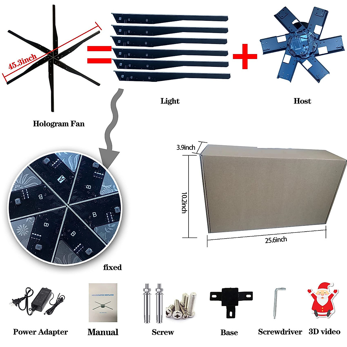 3D Hologram Fan,Hologram Projector Missyou Holographic Led Ceiling Skylight for Shop,Bar,Casino,Party Advertising Display… (33.5 Inches Six Leaves(App with WiFi))