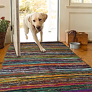NAQSH Chindi Area Rag Rug 3.5x6 Feet - Recycled Cotton Colorful Reversible Runner Rugs, Multicolor Hand Woven Home Collection,(Green)