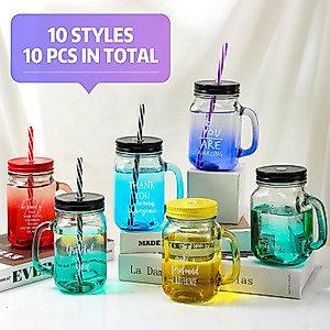 Meanplan Employee Appreciation Gift Bulk 16 oz Thank You Glass Cup with Handles Lids and Straws Mason Jar Mugs for Students Teacher Graduation Coworker Staff Nurse Work Team(Multicolor, 10 Pcs)