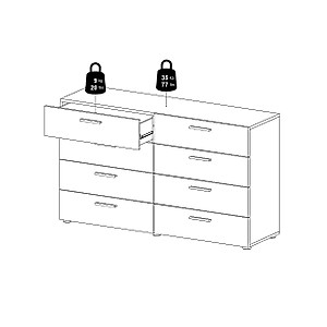 Tvilum Austin 8 Drawer Double Dresser, Oak Structure/White High Gloss