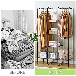 Clothes Rack with Shelves, Metal Closet Wardrobe Clothes Organizer, Portable Wardrobe Closet for Hanging Clothes with Hanging Rods, Freestanding Wire Shelving Garment Rack Closet Organizer and Storage