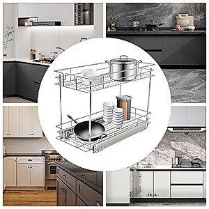 Gagalayong Under Sink Organizers and Storage, Pull Out Cabinet Organizer, 2-Tier Slide Out Kitchen Basket Sink Shelf Cabinet Organizers Adjustable L Shape Counter Organizers (10.5" W X 21.5" D)