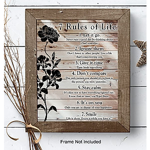 7 Rules Of Life Wall Art - Inspirational Gifts for Women, Men - Motivational Posters, 8x10 - Inspirational Wall Decor - Home Office, Bedroom, Living Room - Inspiring Positive Quotes Wall Decor