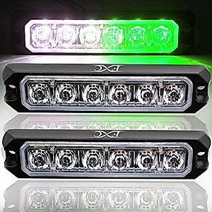 FXC 2pack Ultra Slim 6-LED Flashing Strobe Lights for Truck Car Vehicle LED Grille Light Emergency Beacon Caution Hazard Warning Lights Green/White
