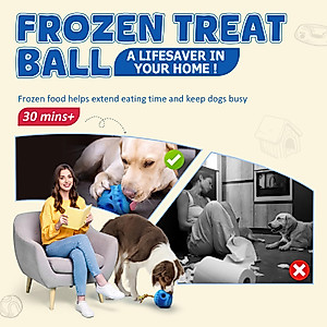 Interactive Frozen Treats Dog Toy with Mold, Dispensing Toys for Aggressive Chewer No-Boredom, Skull Fillable Slow Feeder with Rope, Tough Rubber Puzzle Dog Ball Keep Them Busy Mental Enrichment Toys