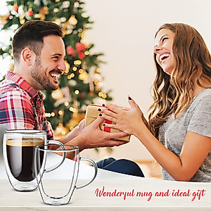 Ulrikco 12 oz Double Walled Glass Coffee Mugs, Clear Cappuccino Glass Mug Set of 4, Double Insulated Glass Coffee Mugs with Handle, Latte Mug, Espresso Mug Cups for Hot/Cold Drinks, Dishwasher Safe