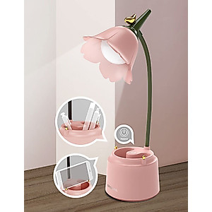 KoudHug Pink Desk Lamp, Rechargeable LED Lamp with USB Charging Port, Kawaii Desk Accessories, 3 Color Modes & Stepless Dimming, Cute Lamp for College Dorm Bedroom Reading