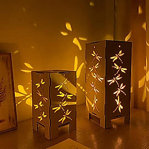 Midrean Wooden Farmhouse Lantern Decor 13.5" Small Lanterns Decorative Indoor Rustic Lantern Decorative Laterns for Living Room Decoration Home(Dragonfly Laterns)