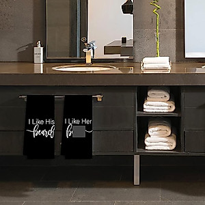 Voatok I Like His Beard I Like Her Bxxt Minimalist Black Bath Towel, Couples Gifts Set of 2 Decorative Towels,Funny Gifts for Husband Wife Boyfriend Girlfriend Newlyweds