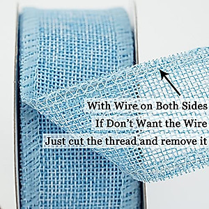 MEEDEE Light Blue Wired Ribbon 1.5 Inch Wired Edge Blue Burlap Roll Baby Blue Burlap Ribbon Blue Ribbon for Baby Shower, Wreath, Gift Wrapping, Garland, Bows Making, Swag, Home Decor (10 Yards)