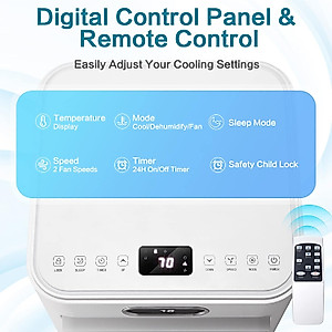 Kismile 8,000BTU Portable Air Conditioner with Built-in Dehumidifier Function, Fan Mode,Portable Ac Unit with Remote Control, Floor Air Conditioner for Room/Office/Dorm/Bedroom