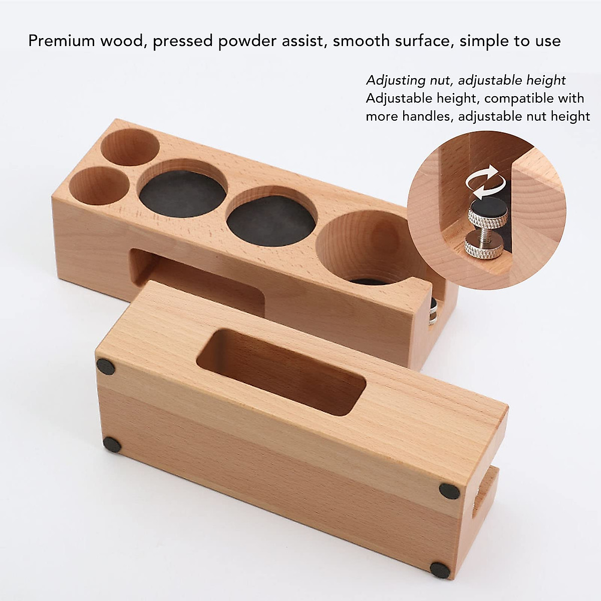 Coffee Tamper Holder, Wooden Non Slip Coffee Tamping Espresso Station for Cafe Home(L)