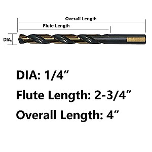 VALYRIANTOOL 12PCS 1/4" HSS Black Gold Twist Drill Bits Set, 135 Degree Split Point, Jobber Metal Drill Bit, General Purpose for Use in Mild Steel, Copper, Aluminum, Zinc Alloy, Wood, and Plastic