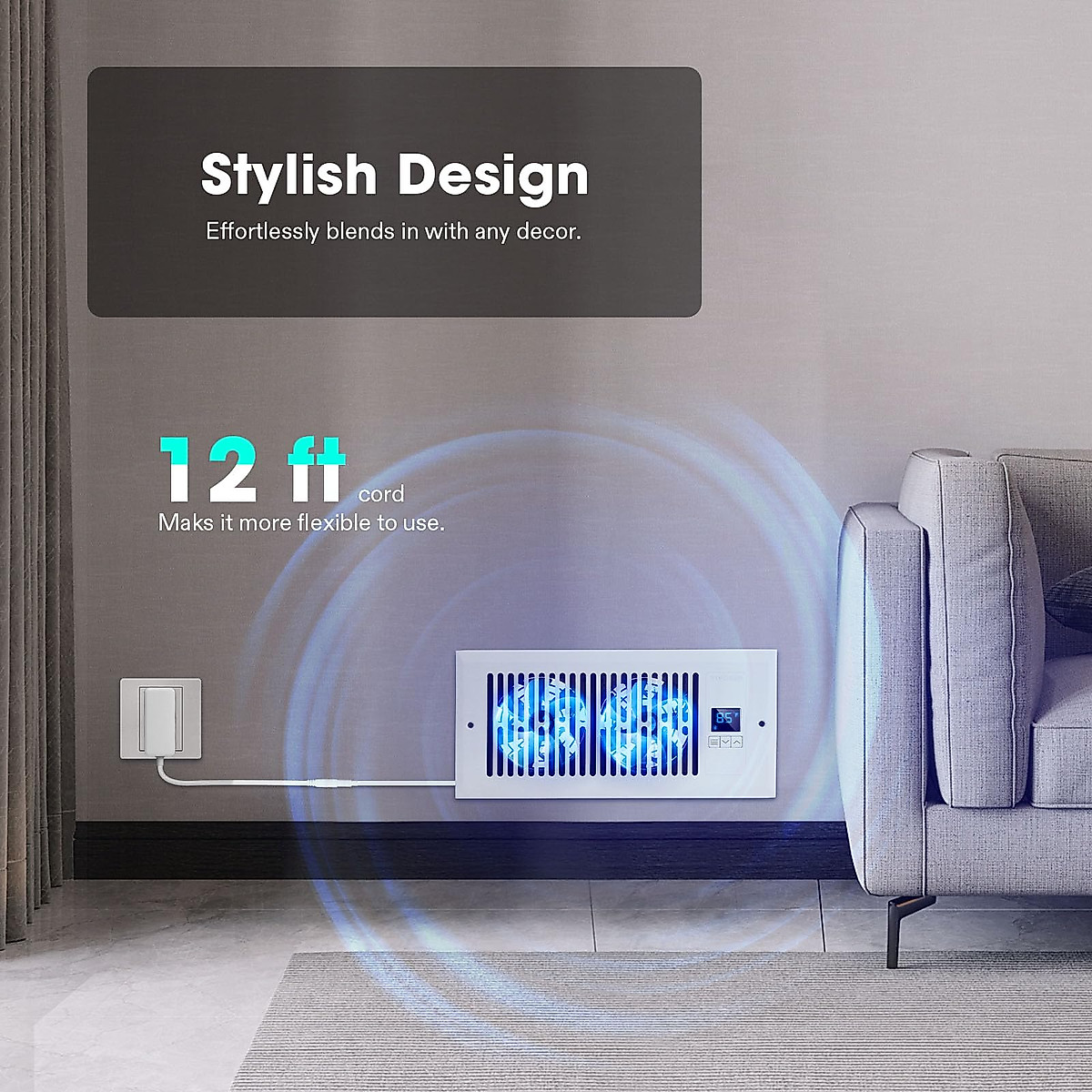 VIVOSUN Quiet Register Booster Fan 4”×10”, Smart Register Vent with Intelligent Thermostat Control, Cooling Heating AC Vent Booster Fan, Matte White