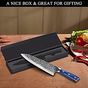 Chef Knife, 8 Inch Professional Kitchen Knife, High Carbon Stainless Steel Sharp Knife, Super Sharp Chefs Knives with Ergonomic Handle and Gift Box for Family and Restaurant, Chef gifts, Blue