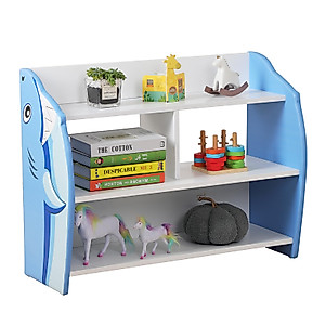 AFBKSS&BB Kids Book Shelf, Children Storage Shelf, Kids Storage Wood Shelf, Children Storage Desk,Toy Storage Cabinet,-Shark Blue