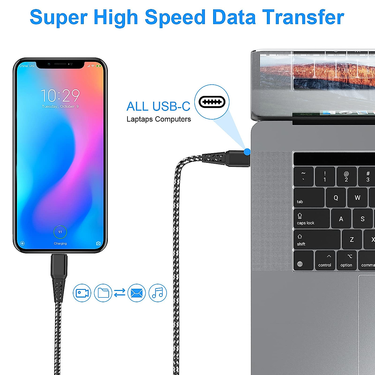 Super Long iPhone 12 Charger Cable 16Ft/5M USB-C to Lightning Cable Fast Charging iPhone Cable Nylon Lightning Cord for iPhone 12 11 Pro Max/X//8, Pad 8th 2020, AirPods Pro