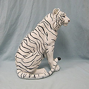 DWK Ishtar 21 Inch Indoor Outdoor Large Lawn Garden Home Decor Wild Animal Big Jungle Cat White Tiger Decorative Accent Figurine Resin Statue