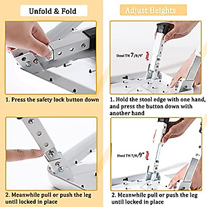 3 Levels Adjustable Folding Step Stool, Safer Metal Step Stools for Adults/Kids/Seniors, Heavy Duty RV Step Stool, Small Kitchen Stepping Stool Portable, Multi-Use Foldable Stool Office - Double Elite