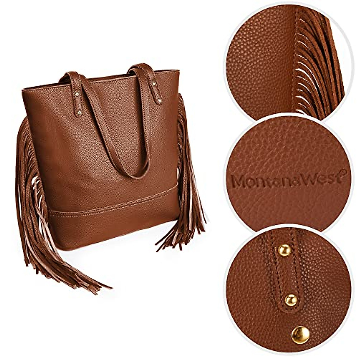 Montana West Fringe Tote Bag for Women Vegan Leather Large Purse for Work Brown