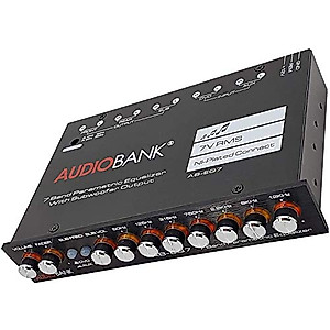 Audiobank EQ7 1/2 Din 7 Band Car Audio Equalizer EQ with Front, Rear/Frequency Adjustable /3 Stereo RCA Input for Portable Devices & Subwoofer Output -2nd Gen