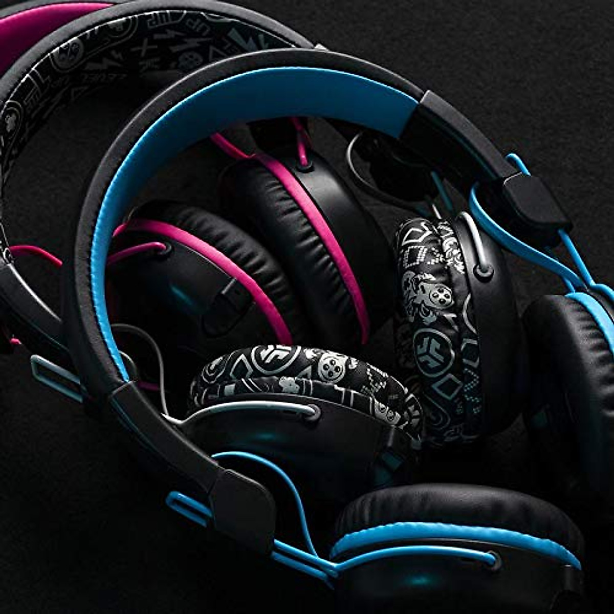 JLab JBuddies Play Gaming Wireless Kids Headset | Blue | 22+ Hour Bluetooth 5 Playtime 60ms Super-Low Latency for Mobile Gameplay | Retractable Boom Mic | AUX Cord Compatible w/Gaming Consoles