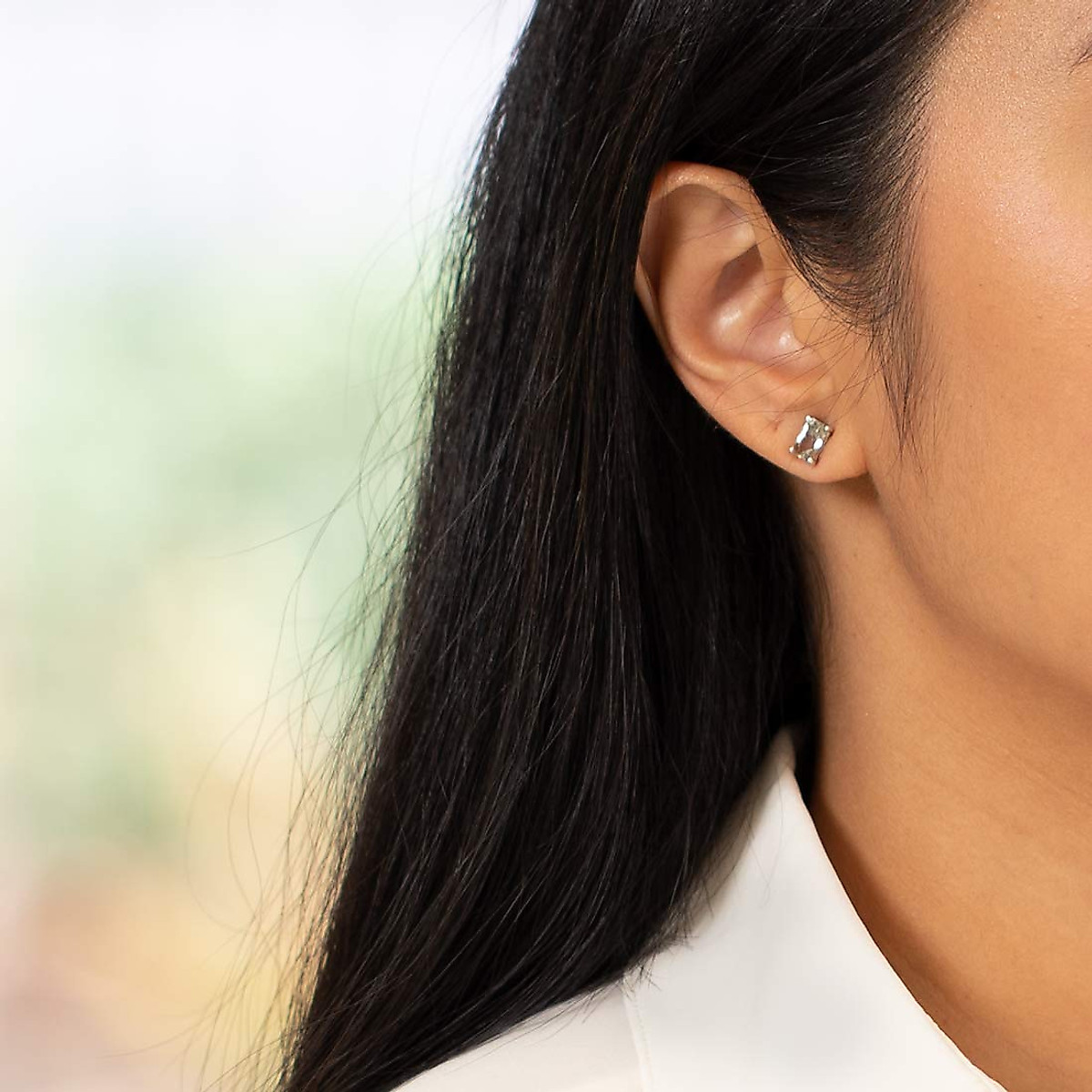 Peora Green Amethyst Earrings for Women in 14 Karat Yellow Gold, Classic Solitaire Studs, 7x5mm Radiant Cut, 1.75 Carats total, Friction Back