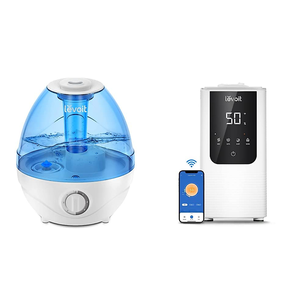 LEVOIT Humidifiers for Bedroom Large Room (2.4L Water Tank) & LEVOIT OasisMist Smart Cool and Warm Mist Humidifiers for Bedroom Large Room Home