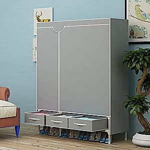 ASSICA Portable Wardrobe Durable Clothes Closet Non-Woven Fabric Storage Organizer with Three Drawer Boxes and Hanging Rack- Easy to install, Not for outside use, 44.5" x 18.0" x67.0" (Gray)