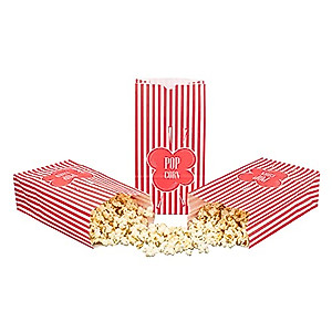 Restaurantware Bag Tek 2 Ounce Popcorn Bags 100 Disposable Paper Popcorn Bags - Greaseproof Striped Red Paper Concession Popcorn Bags For Movie Nights Theaters Carnivals And More