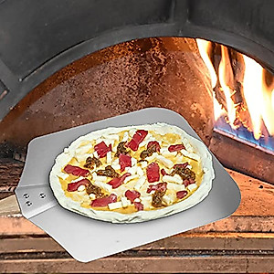 Skyflame Kitchen Supply Aluminum Pizza Peel with Wooden Handle 14-Inch x 16-Inch, Large Pizza Paddle for Baking Homemade Pizza Bread