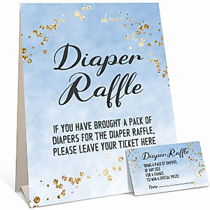 Blue Baby Shower Games for Boy - Diaper Raffle Game (Sign with 30 Raffle Tickets) Blue