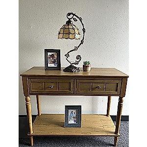 Enjoy Tiffany Style Table Lamp Gold Stained Glass Crystal Beans Iron Metal Leaves Bronze BaseIncluded LED Bulb Vintage for Living Room Dining Room Bedroom Bedside Office Hotel H21*W11 in