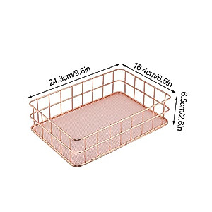 Fdit Storage Basket,Rose Gold Iron Storage Basket Organizer Shelf Storage Rack Desk Decor for Office,Home and Student Desk(D)