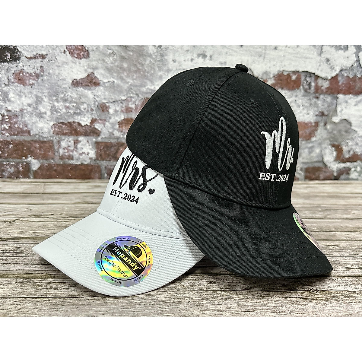 Embroidered Matching Mr Mrs EST 2024 Hats, Black White Bride Groom Dad Hat Baseball Caps, Gifts for Anniversary Newlywed Honeymoon