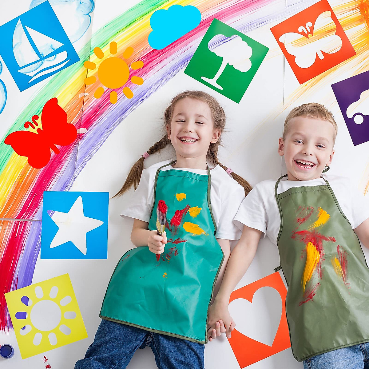 24 Pieces Stencils for Kids 8 Inches Drawing Stencils Chalk Stencils Large Washable Geometric and Garden Themed Primary Shape Template for Kids Toddlers Preschooler (Primary Style)